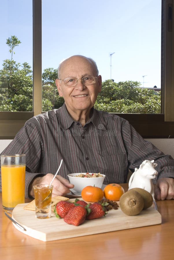 Senior Man Having a Healthy Breakfast Stock Photo - Image of elderly ...