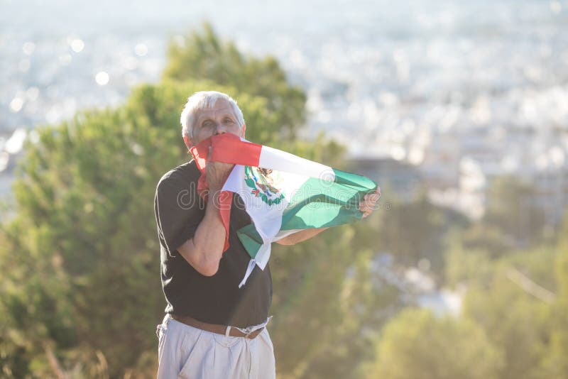 Senior Man Holding Flag of Mexico. Stock Photo - Image of government ...