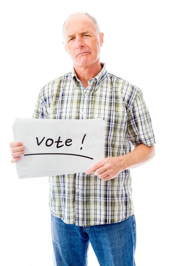 Senior Man Holding a Message Board with the Text Words Vote Stock Photo ...