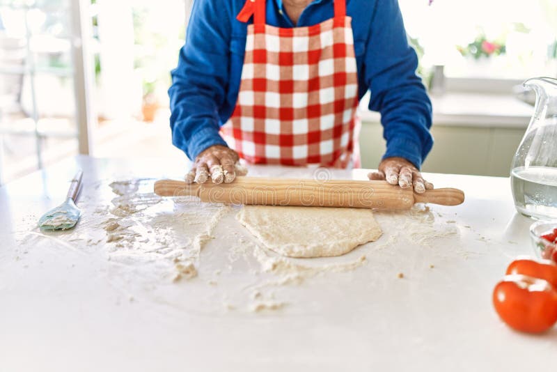 Senior Man Keading Pizza Dough at Kitchen Stock Photo - Image of tasty ...