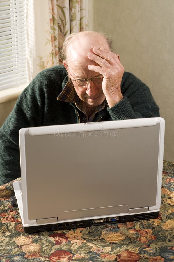 Senior Man Behind the Computer Stock Image - Image of white, seventies ...