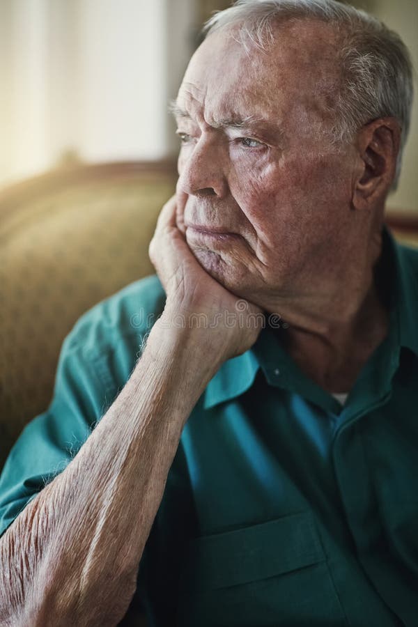 Senior, Man and Lonely with Depression or Thinking of Memory in ...