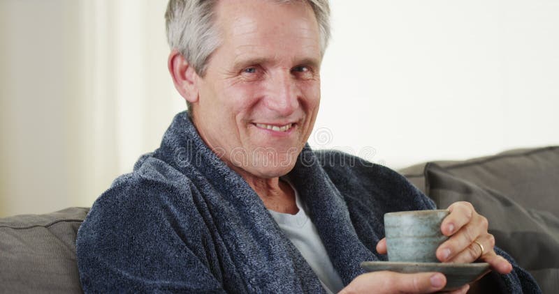 Senior Man Looking at Camera with Tea Stock Footage - Video of drink ...