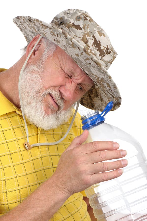 Senior Man Looking Into Empty Bottle Stock Image - Image of bottle ...