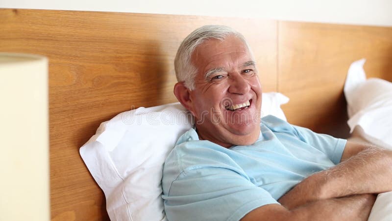 Senior Man Lying in Bed and Sleeping in Dark Room, Restoring Energy at ...