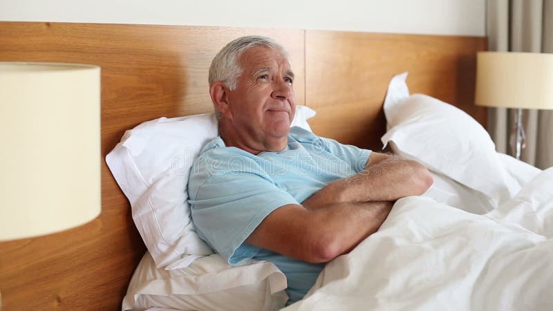Senior Man Lying in Bed and Sleeping in Dark Room, Restoring Energy at ...