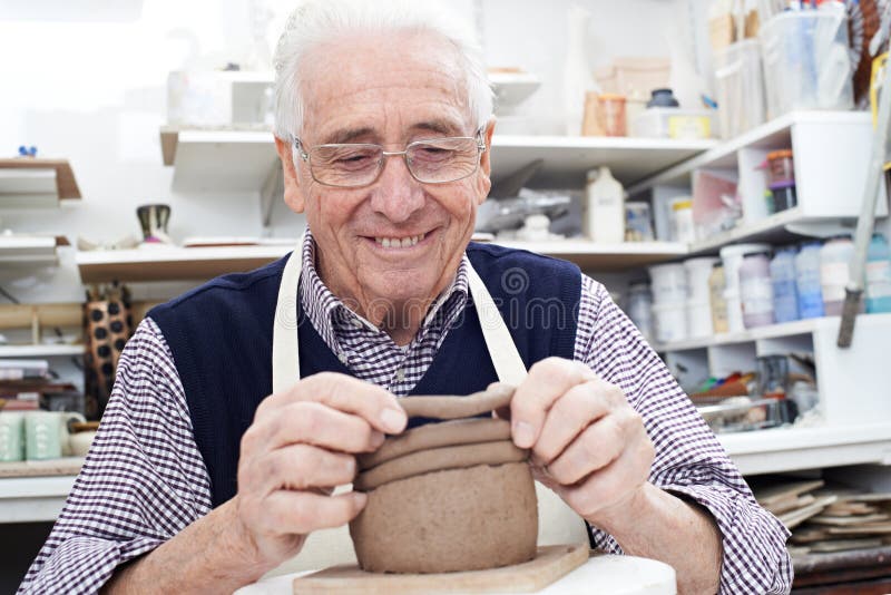 Senior Man Making Coil Pot in Pottery Studio Stock Photo - Image of ...