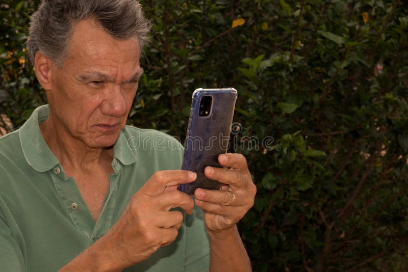 Senior Man Outside Using His Smartphone Stock Photo - Image of message ...