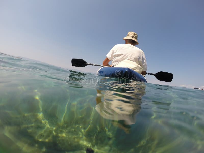 Senior Man Paddling in Kayak Stock Image - Image of vacation, kayak ...