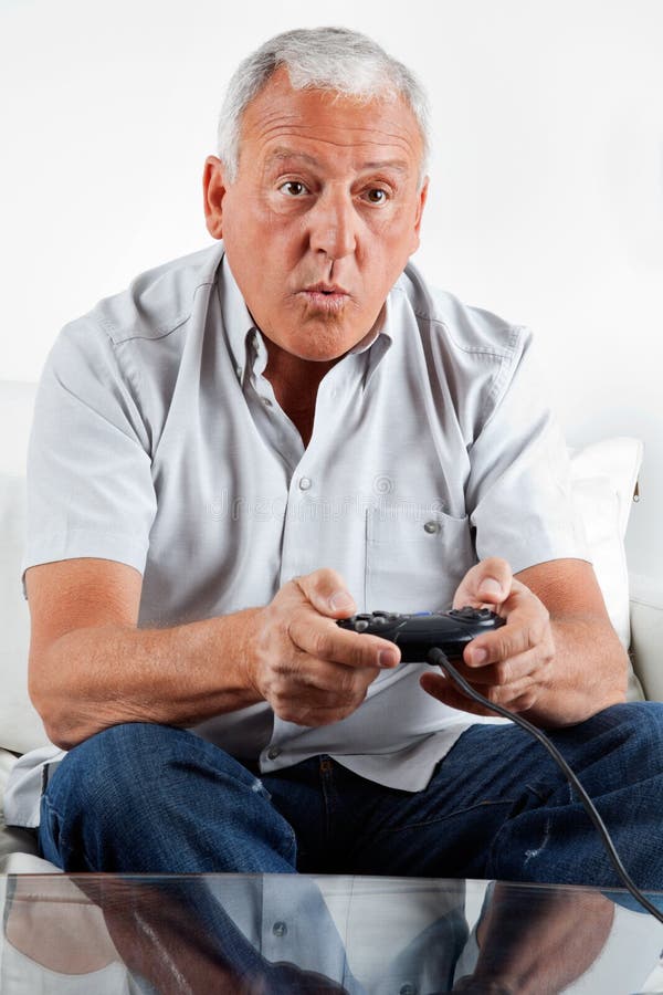 Senior Man Playing Video Game Stock Image - Image of holding ...