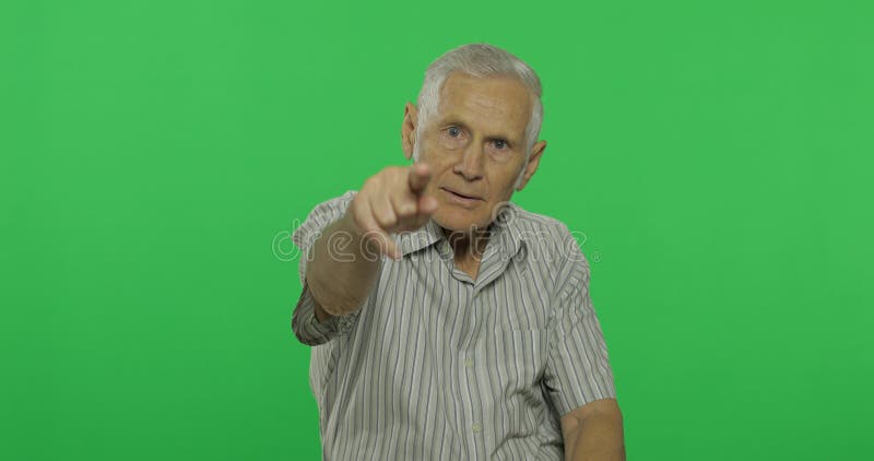 Senior Man Points To the Top. Handsome Old Man on Chroma Key Background ...