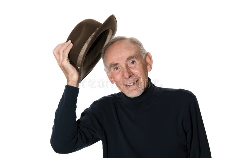 Senior man raising his hat stock image. Image of fashioned - 8444419