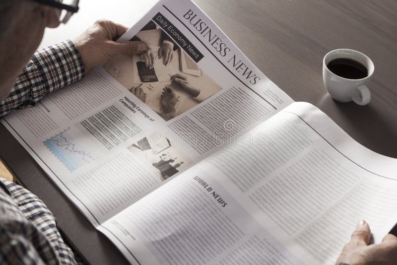Senior Man Reading Newspaper on Table Stock Photo - Image of aged, look ...