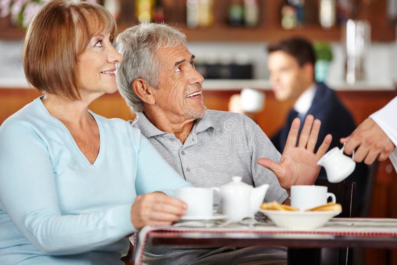Senior Man Rejecting Coffee in Coffee Shop Stock Image - Image of ...