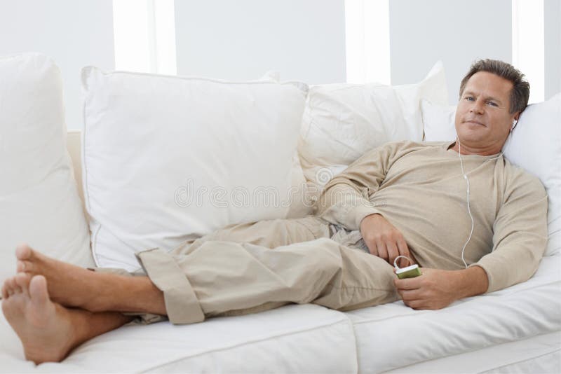Senior Man Relaxing On Couch Stock Image Image Of Leisure Lifestyle