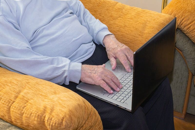 Senior Man`s Hands Typing on the Computer Stock Photo - Image of hair ...