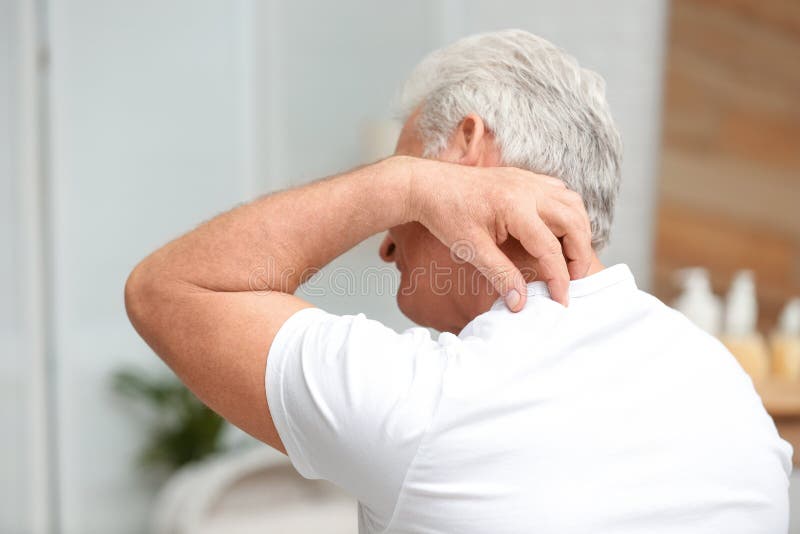 Senior Man Scratching Neck. Allergy Symptom Stock Photo - Image of ...