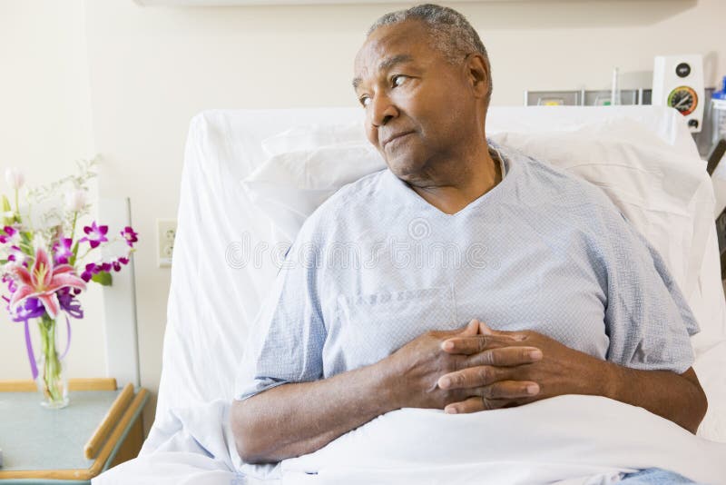 Senior Man Sitting in Hospital Bed Stock Image - Image of medical ...