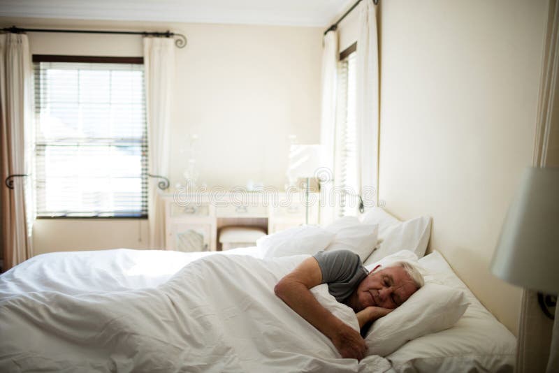 Senior Man Sleeping in the Bedroom Stock Image - Image of elderly ...