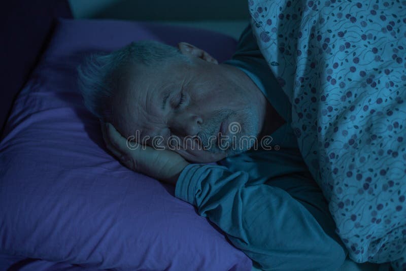 Senior Man Sleeping in the Middle of the Night in a Bed, Deep Sleep ...