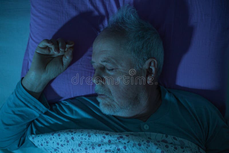 Senior Man Sleeping in the Middle of the Night in a Bed, Deep Sleep ...