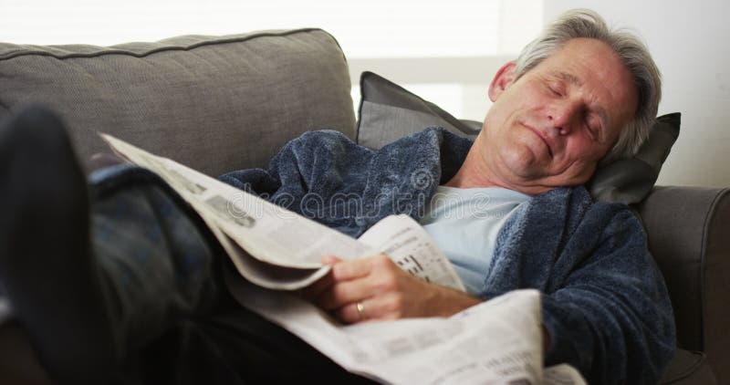 Senior Man Sleeping Newspaper Stock Video - Video of morning, boring ...