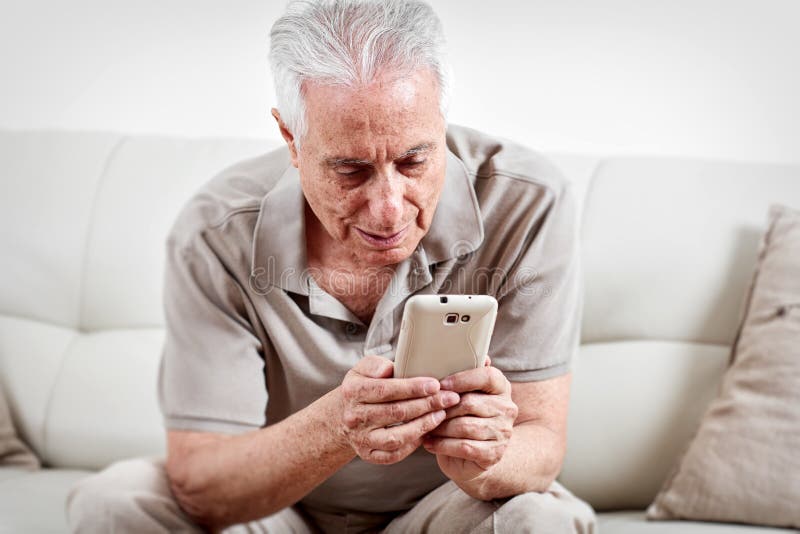 Senior Man with Smartphone. Stock Image - Image of communication ...