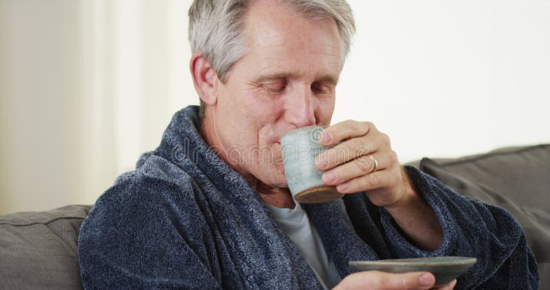 Senior Man Smiling Looking at Camera with Tea Stock Footage - Video of ...