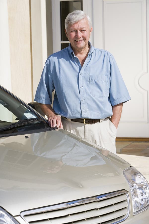 Senior Man Standing Next To New Car Stock Photo - Image of house, happy ...