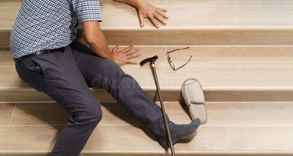 Senior Man with Stick Falling Down Stair Stock Image - Image of falling ...