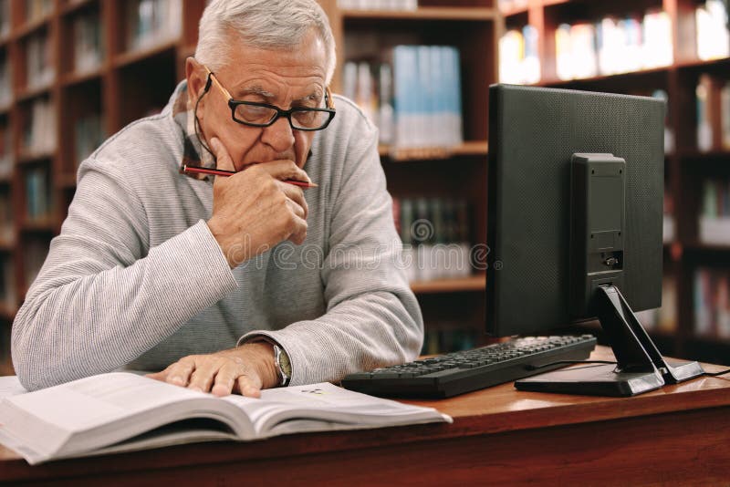 Senior Man Studying in Classroom Stock Image - Image of lifestyle ...