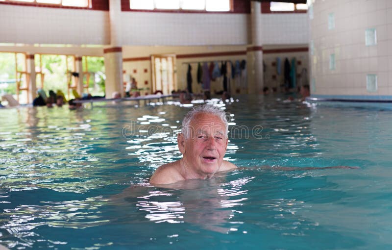 Senior Man in Swimming Pool Stock Photo - Image of resting, healthy ...