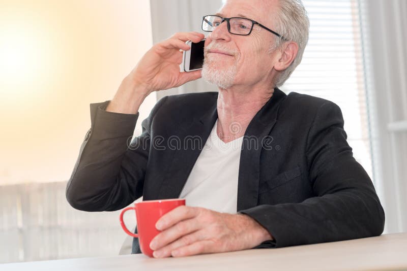 Senior Man Talking on Phone, Light Effect Stock Image - Image of senior ...