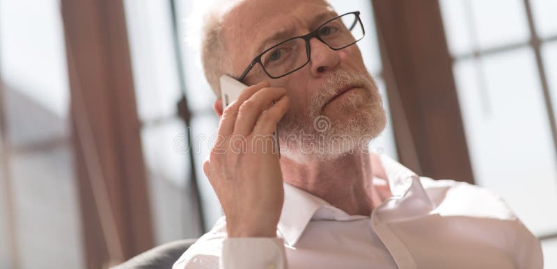 Senior Man Talking on Phone Stock Image - Image of caucasian, calling ...