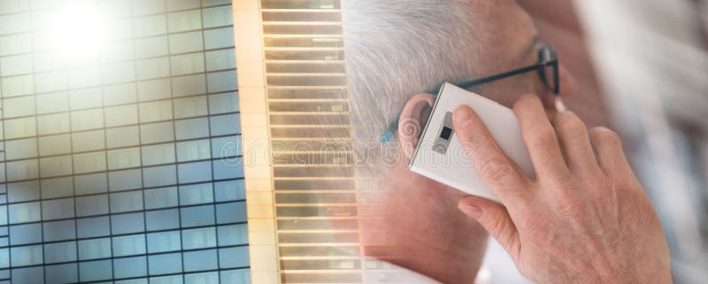 Senior Man Talking on Phone, Ray Effect; Multiple Exposure Stock Photo ...