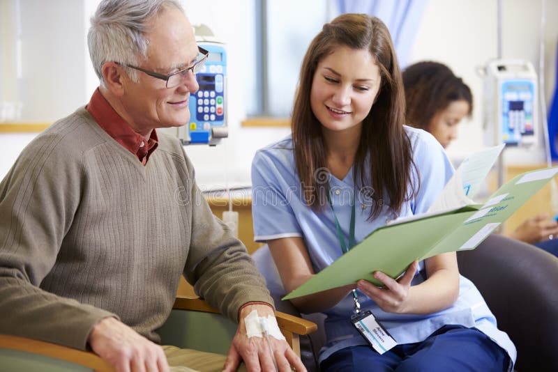 Senior Man Undergoing Chemotherapy with Nurse Stock Photo - Image of ...