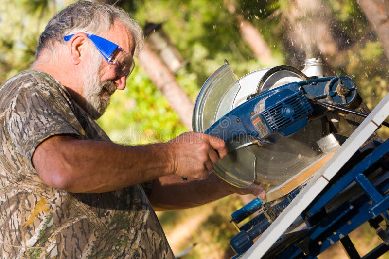Senior Man Using a Circular Saw Stock Image - Image of equipment ...