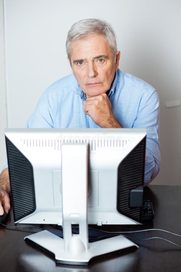 Senior Man Using Computer in Classroom Stock Image - Image of ...