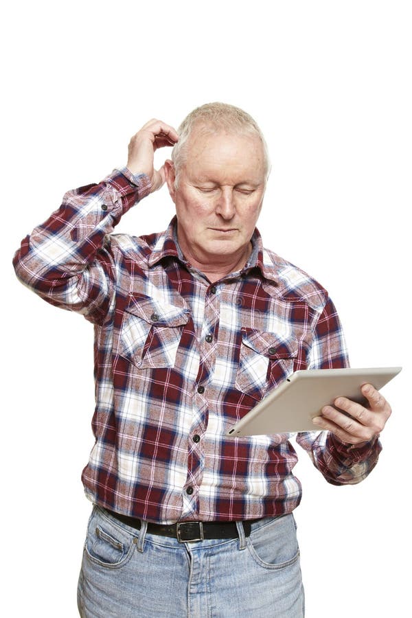 Senior Man Using Tablet Computer Looking Confused Stock Image - Image ...