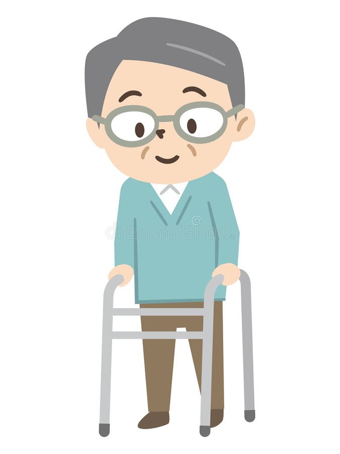 Senior man using a walker stock illustration. Illustration of japanese ...