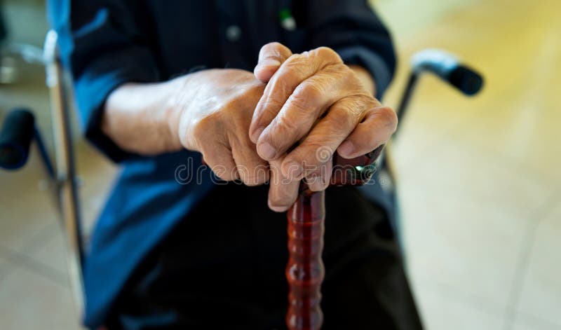 Senior Man Using a Walking Stick Stock Photo - Image of loneliness ...