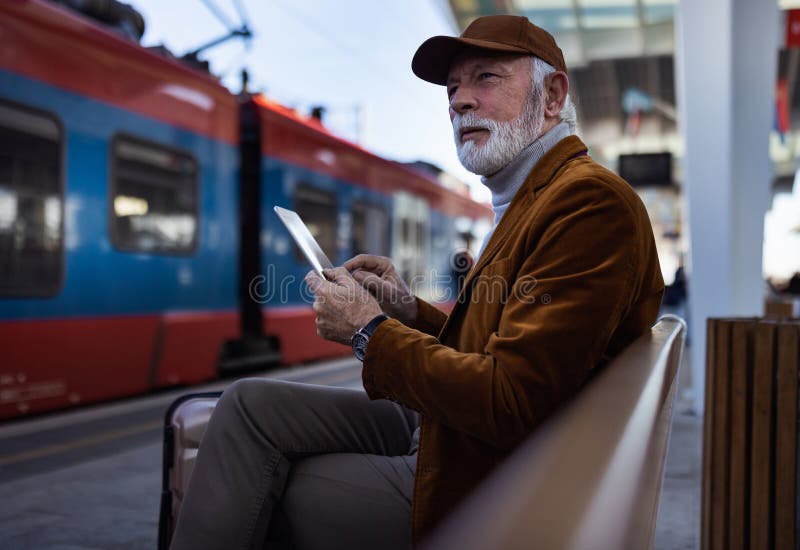 Senior Man Waiting for Train Stock Photo - Image of railway, lifestyle ...