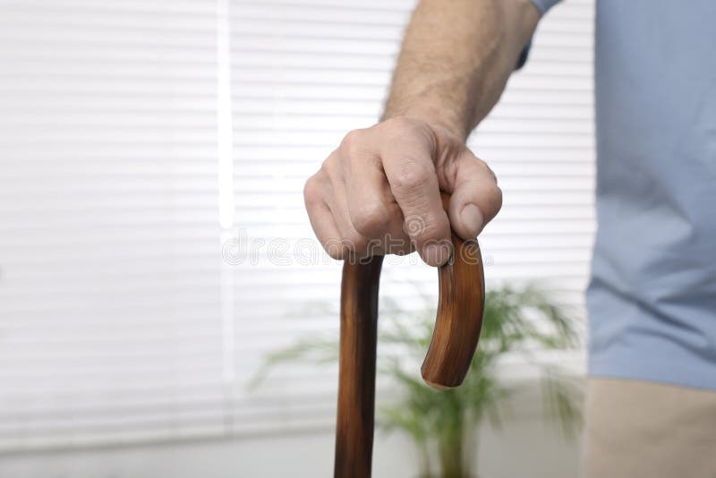 Senior Man with Walking Cane at Home, Closeup. Stock Photo - Image of ...