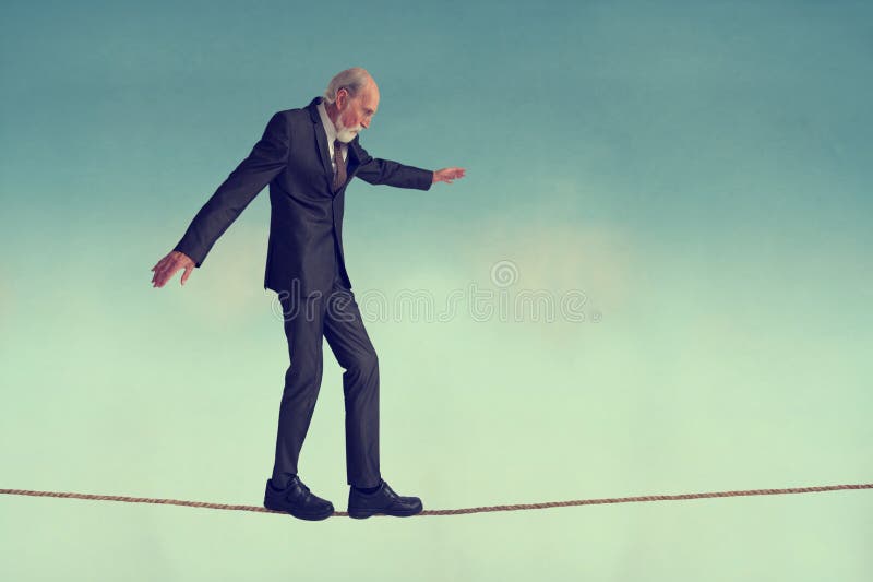Senior Man Walking a Tightrope Stock Photo - Image of courage, careful ...