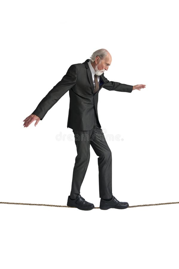 Senior Man Walking a Tightrope Stock Image - Image of acrobatic ...