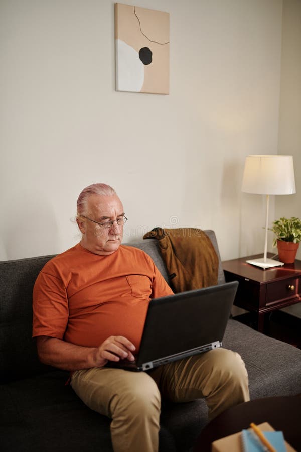 Senior Man Working from Home Stock Image - Image of elderly, sitting ...