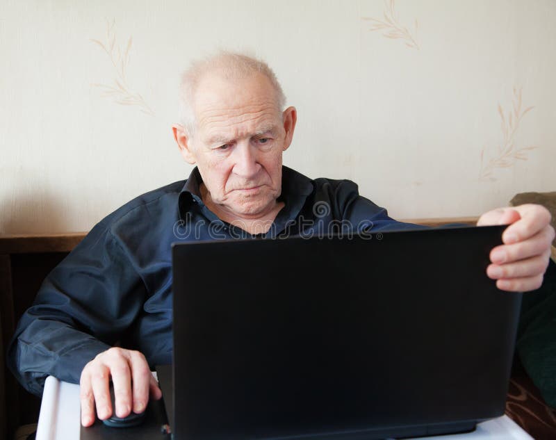 Old Man Working on Computer Stock Image - Image of looking, leisure ...