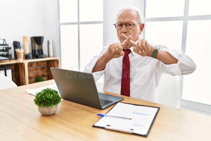 Senior Man Working at the Office Using Computer Laptop Rejection ...