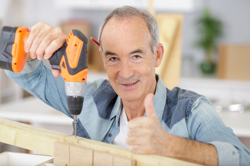Senior Man Working on Tools at Home Stock Image - Image of ...