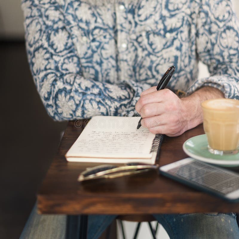 Senior Man Writing Working Coffee Shop Relaxation Concept Stock Image ...